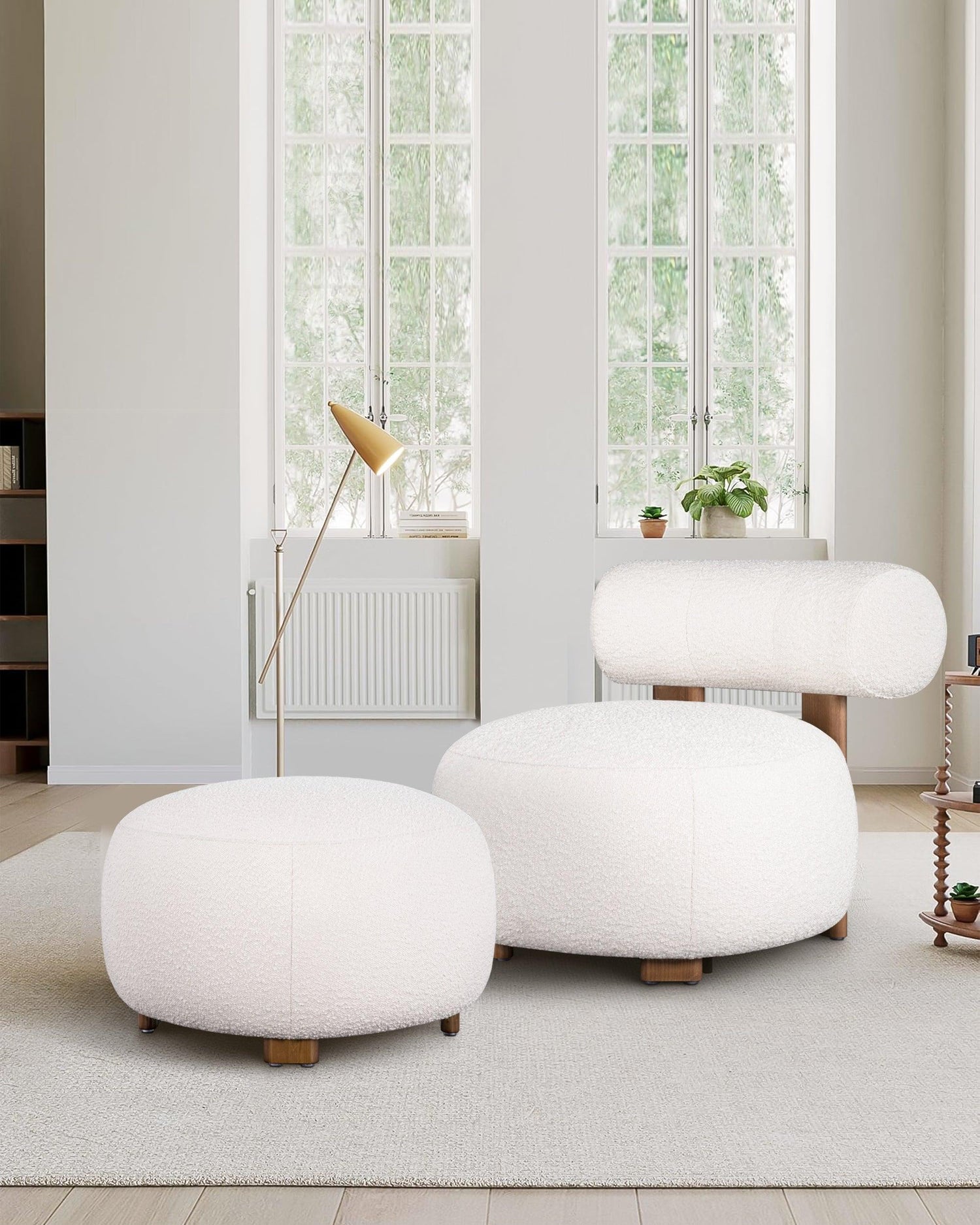 Creamy Kumo Boucle Chair With Ottoman